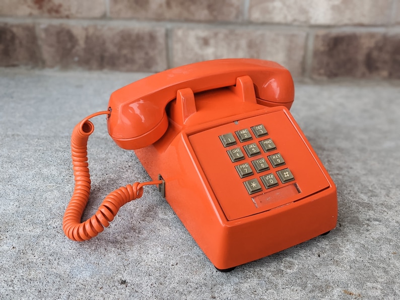 Vintage 70s- Rotary Telephone- Orange- Funky- Retro- Mid Century Modern ...