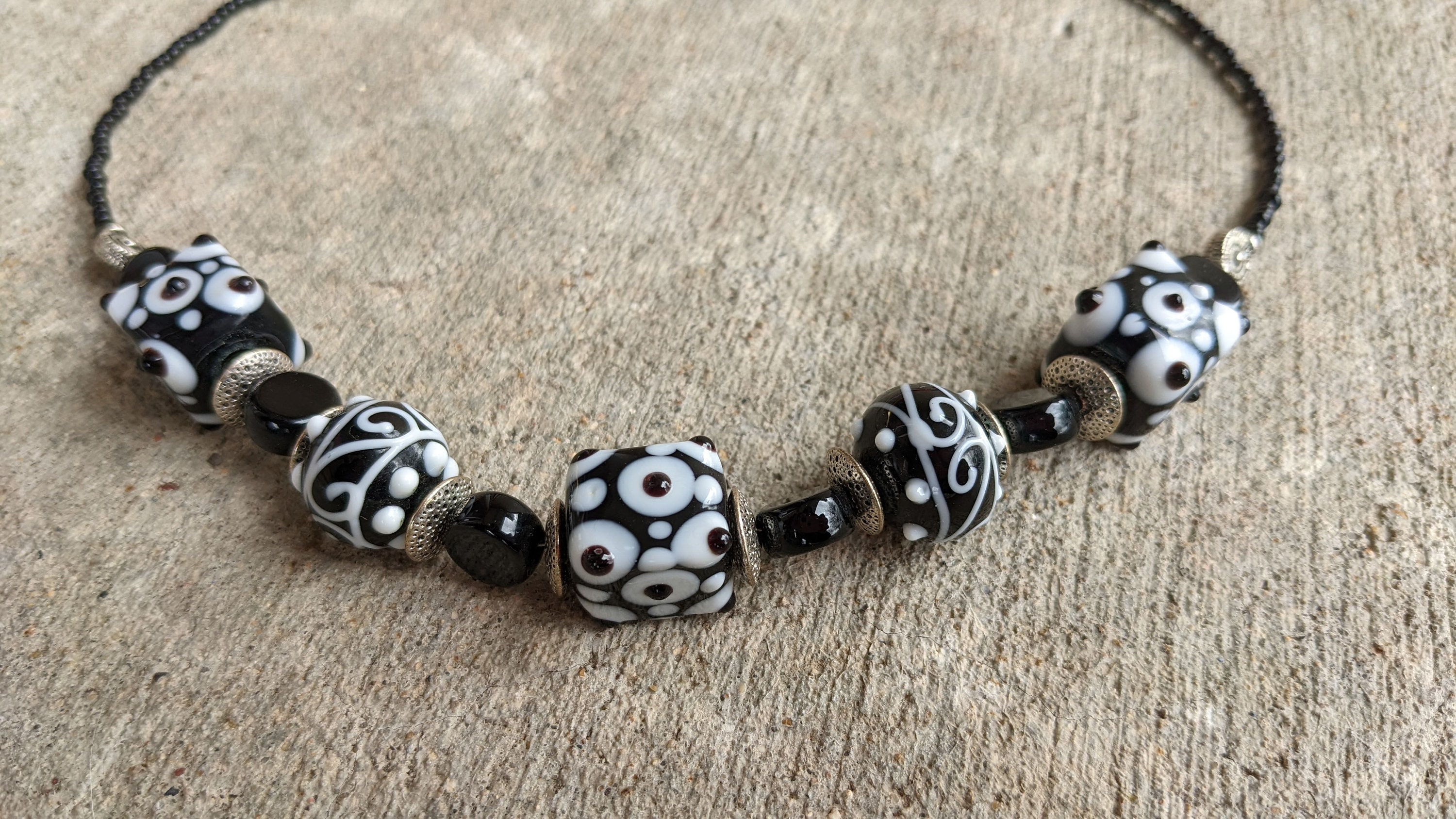 Vintage 90s- 2000s- Y2k- Funky- Beaded Necklace- Black and White ...