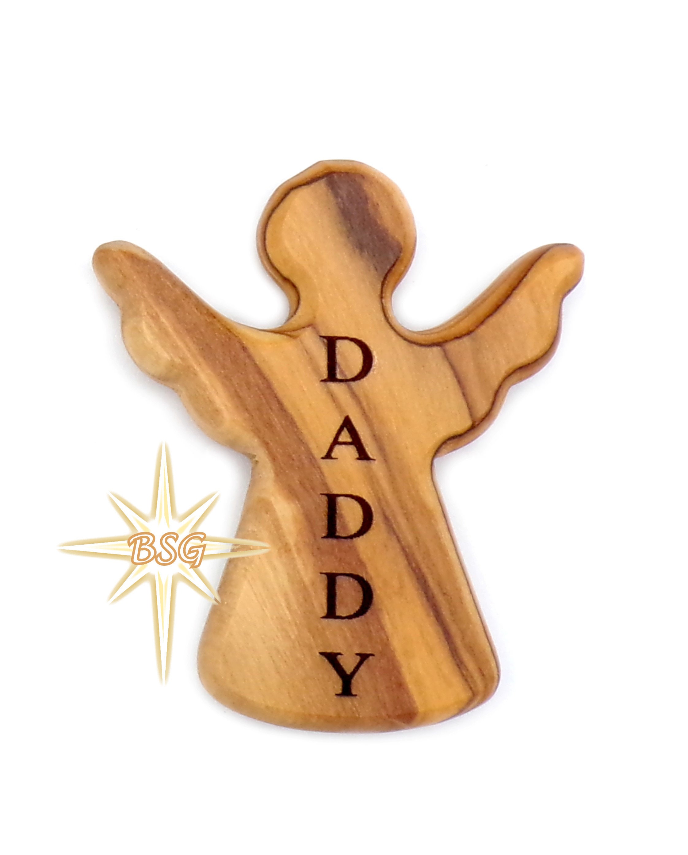 Customized Olive Wood Guardian Angel: Engraved Pocket Keepsake - Etsy