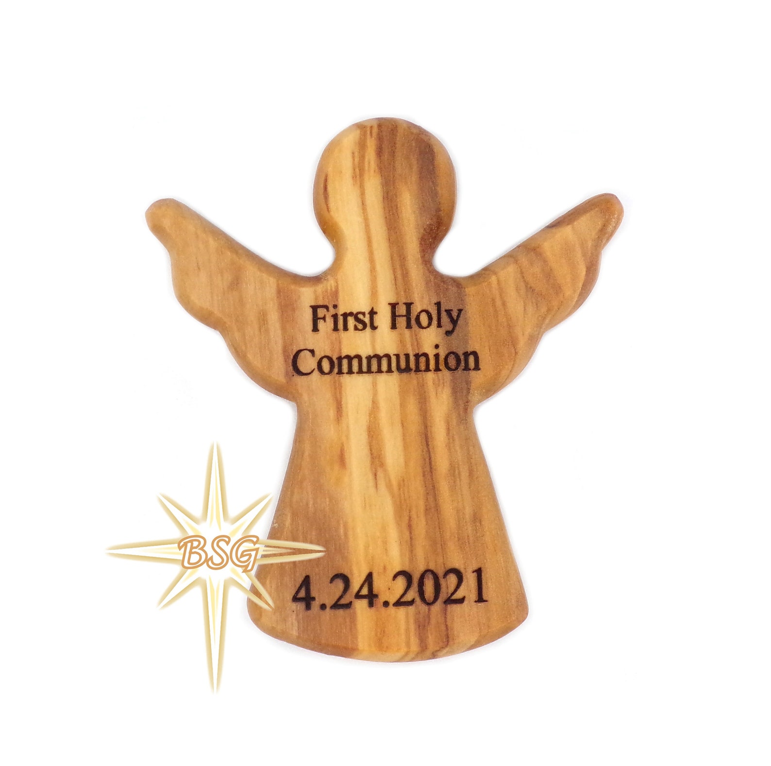 Customized Olive Wood Guardian Angel: Engraved Pocket Keepsake - Etsy