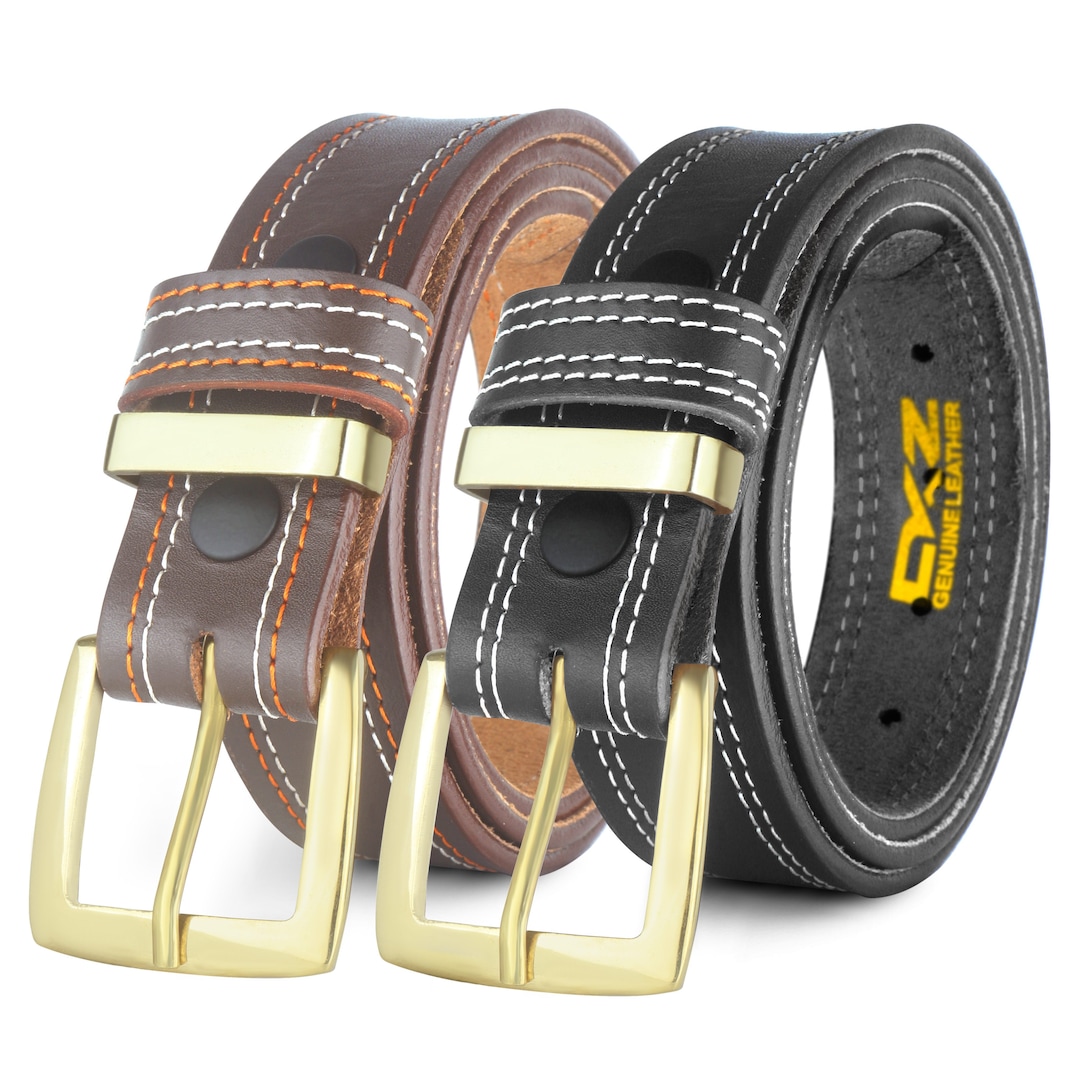 Leather Belts 100% Genuine Double Stitch Black / Brown 24'' to 64 ...