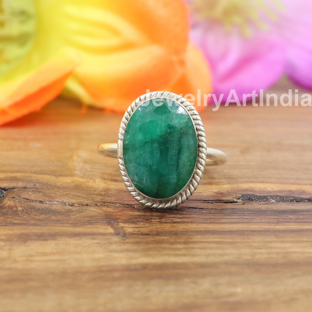 Emerald Ring, Green Emerald Ring, 925 Sterling Silver Ring, Gift for ...