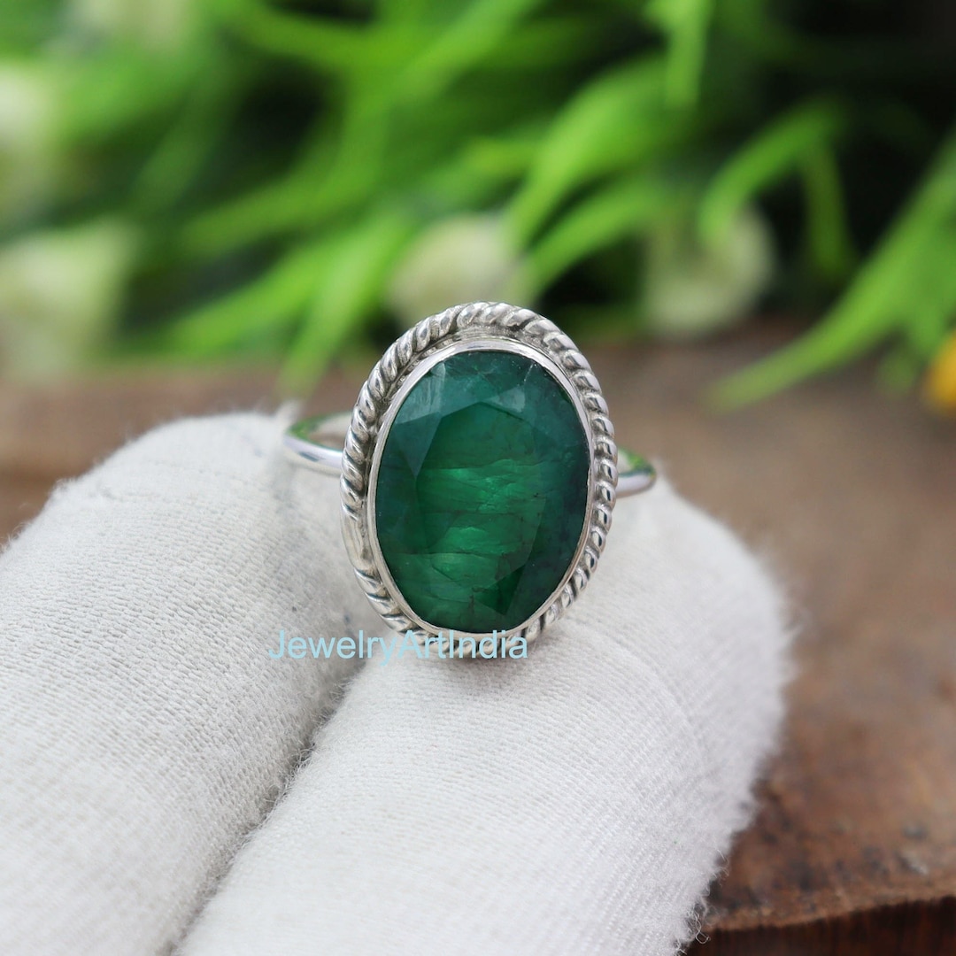 Large Raw Emerald Ring, Emerald Designer Ring, Emerald Ring, Emerald Bezel Ring, 925 Sterling ...