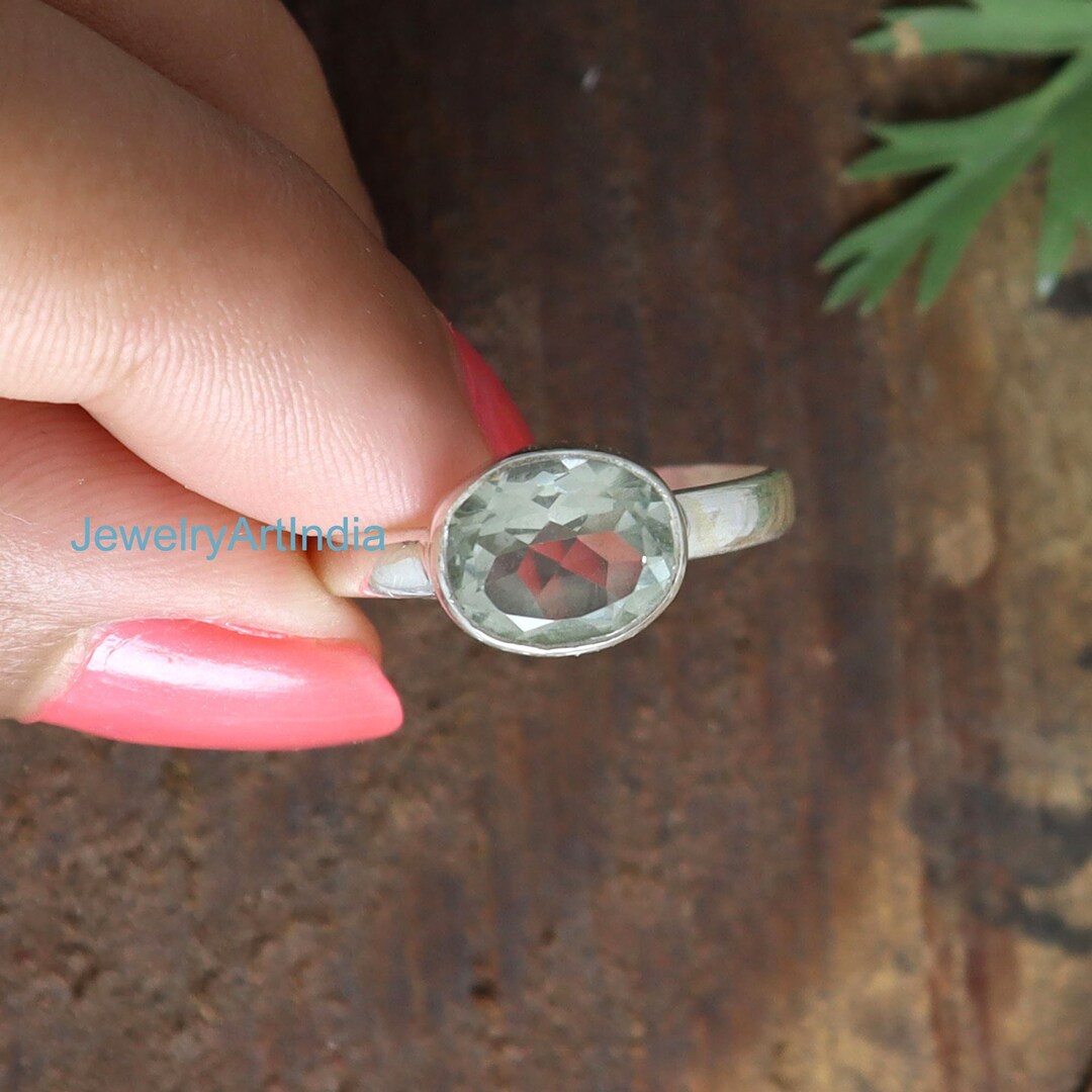 Natural Green Amethyst Ring, Green Amethyst Silver Ring, 925 Sterling ...
