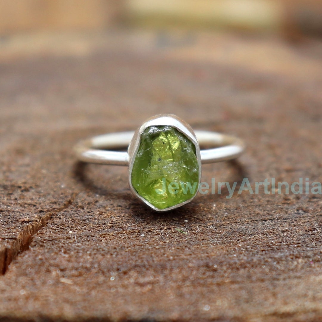 Raw Peridot Ring, Natural Peridot Rough Ring, Raw Stone Ring, Peridot 925 Silver Ring, Rough ...