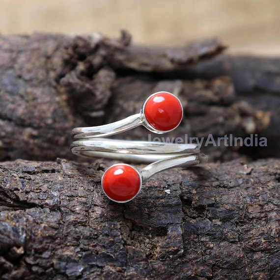 Red Coral Ring 925 Silver Ring Natural Coral Silver Ring | Etsy