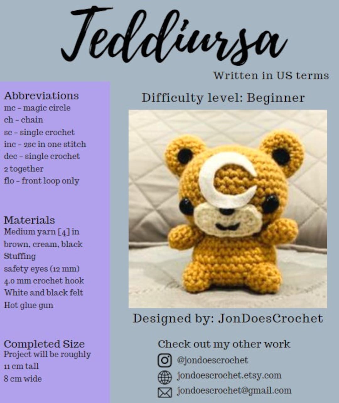 Teddiursa (little Bear Pokemon) Crochet Pattern. PDF Digital Download ...
