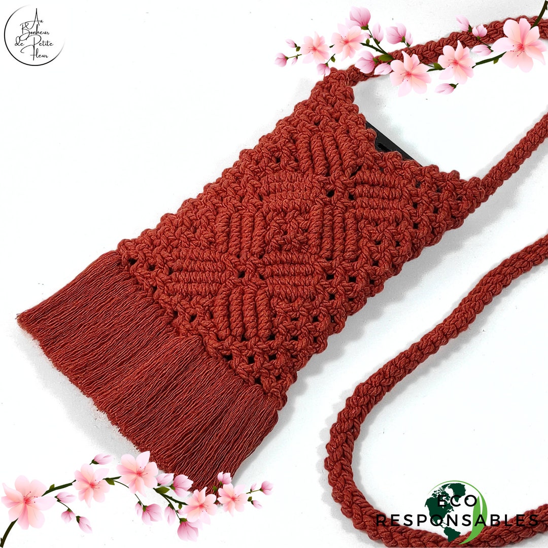 Shoulder Bag for Mobile Phone in Brick-colored Macramé / Phone Case ...
