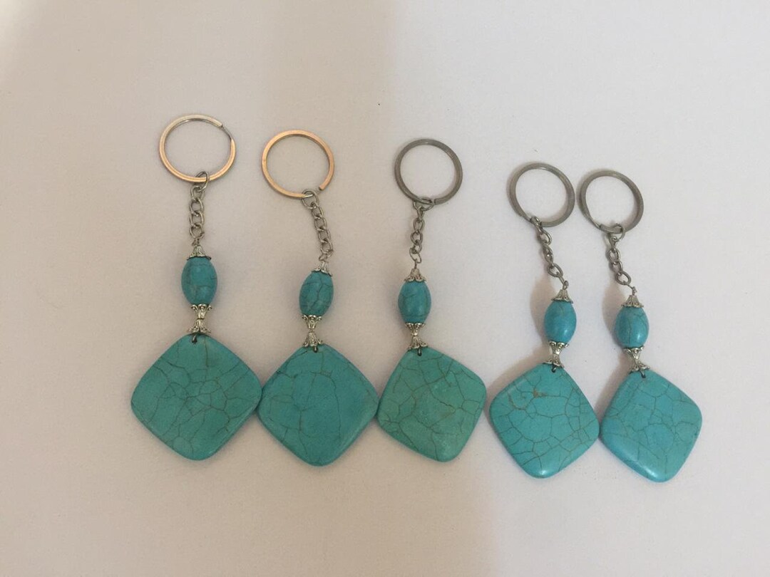 5 Pieces Handmade Block Turquoise Key Chain With Sliver Plated Joints ...