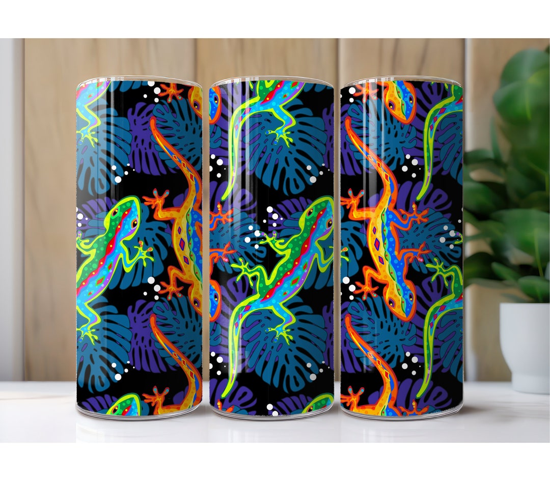 Neon Gecko Lizard Tumbler, Tumbler Cup, 20oz Stainless Steel Cup With ...