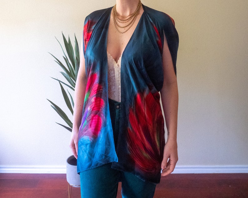 1970s Vintage Silk Shaw Cape Sweater / Abstract Floral / Blue - Etsy