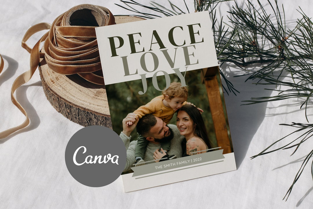 CANVA Photo Christmas Card Peace Love Joy Minimalist Photo Holiday ...