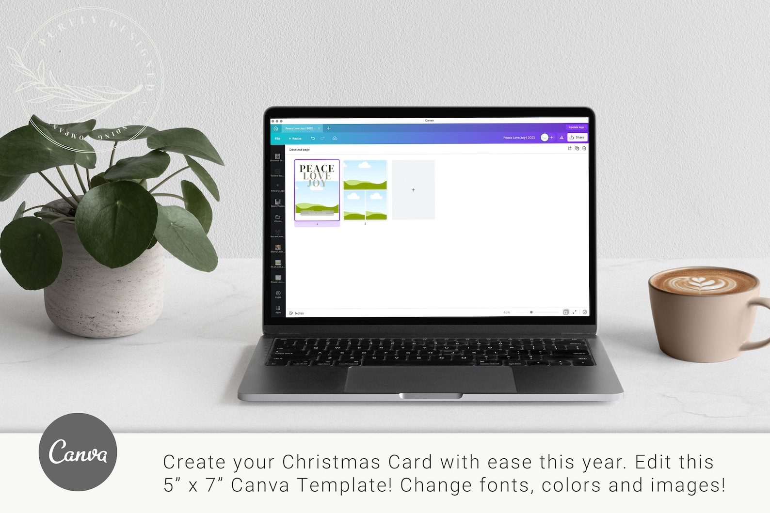 CANVA Photo Christmas Card Peace Love Joy Minimalist Photo Holiday ...
