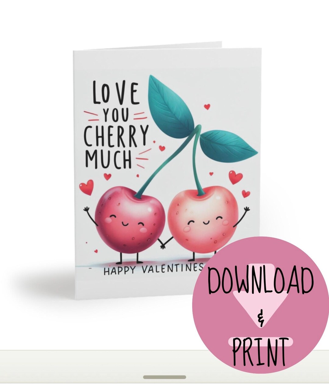 DIGITAL Printable Design, Cherry Valentines Card, Love You Cherry Much ...