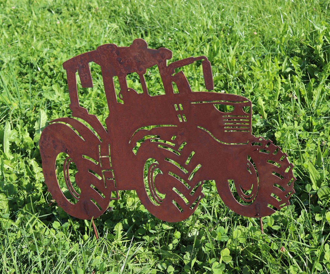 Tractor Garden Stake Patina Rusty Metal Garden Ornament Garden - Etsy