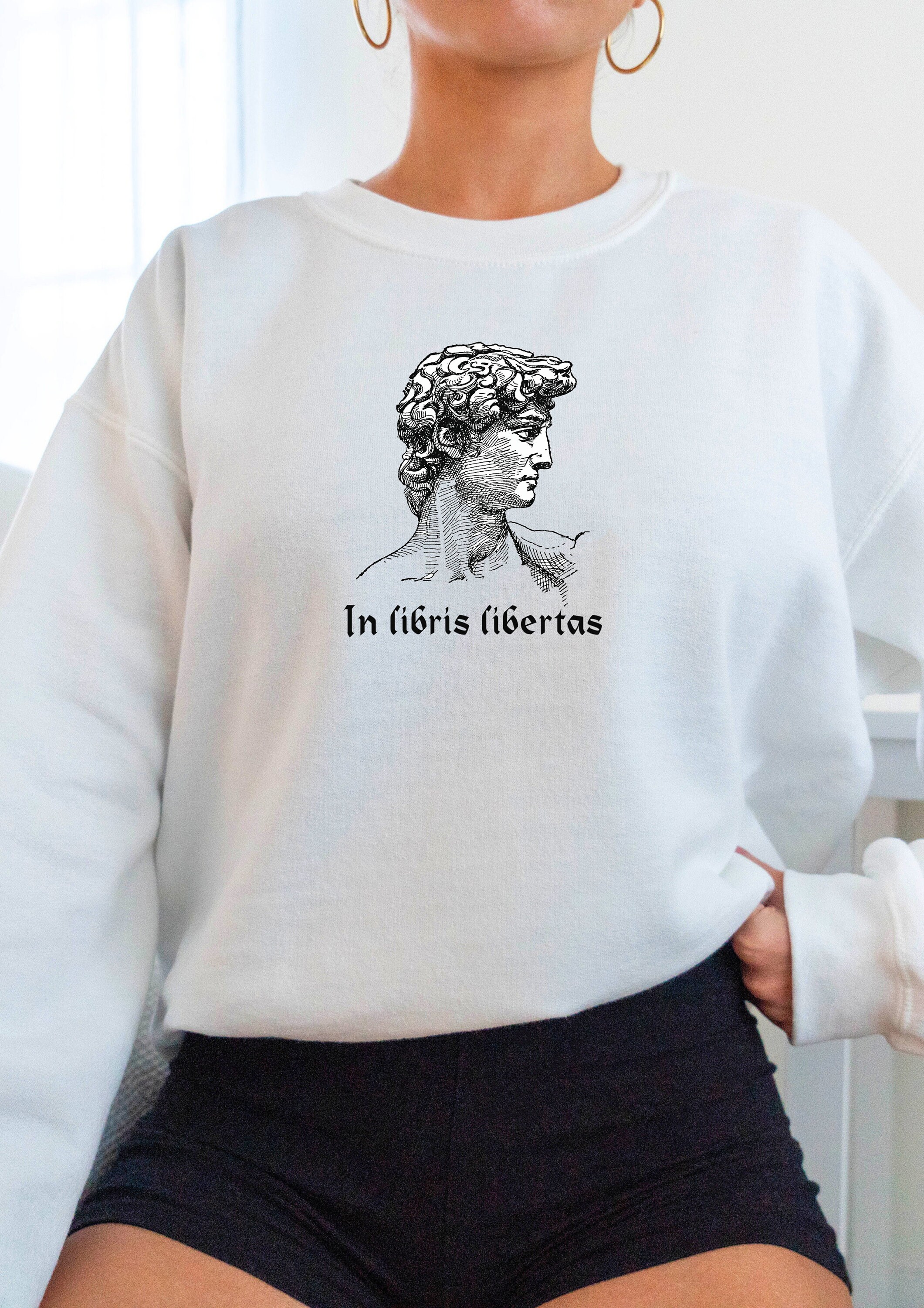 In Libris Libertas Sweatshirt, Hellenic Sweatshirt, David Statue, Dark ...