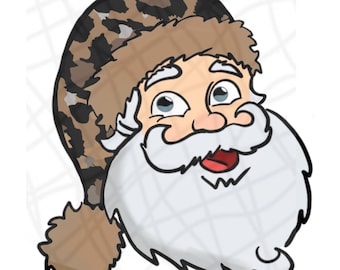 Leopard Fur Standing Santa Digital Design Christmas Sublimation ...