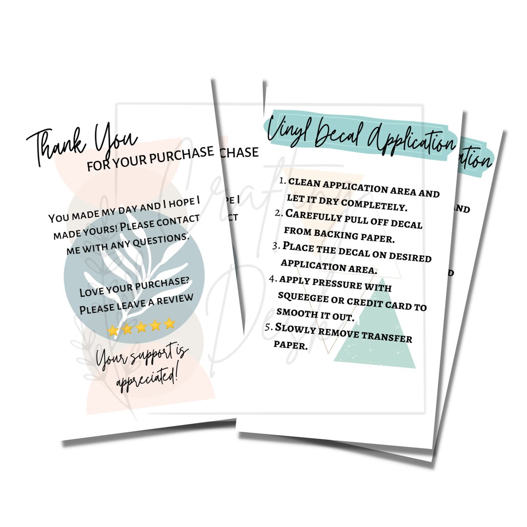 Vinyl Decal Care Card Download | Digital Care Card | Vinyl Decal ...