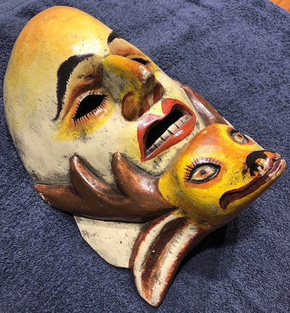 Vintage Carved Wooden Folk Art Mask - Gem