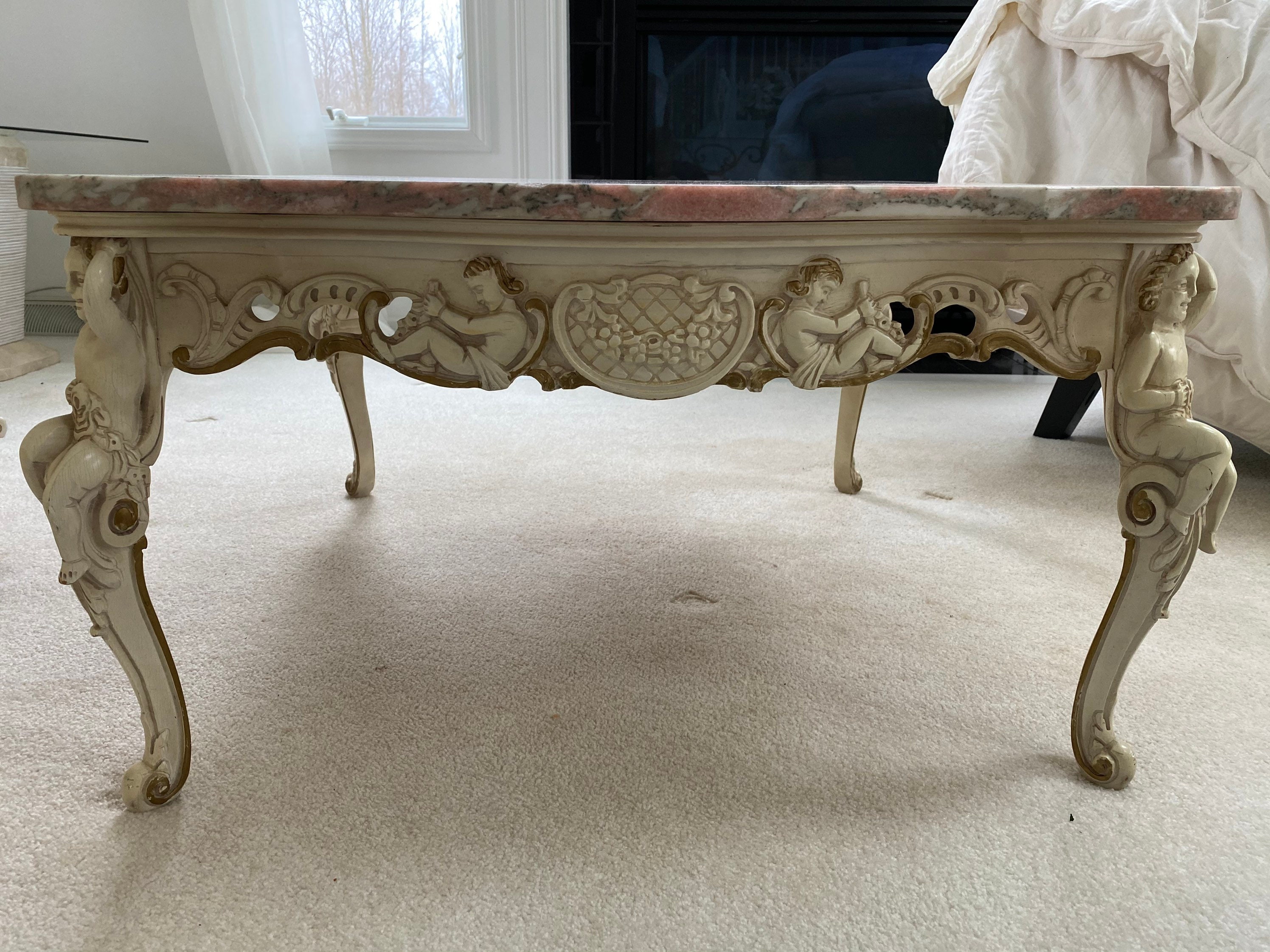 Mid 20th Century French Carved Pink Marble Cherub Coffee Table and Two ...