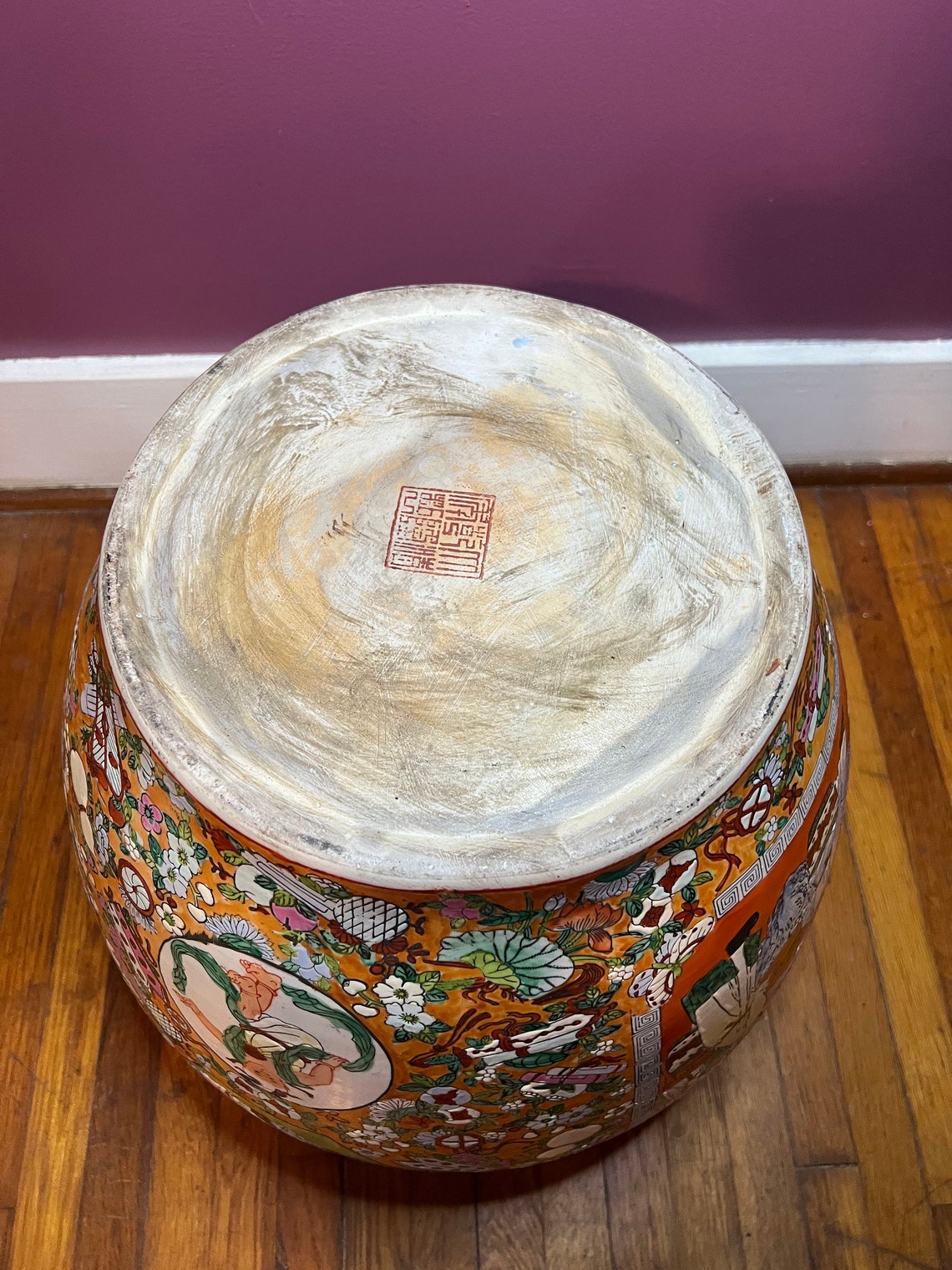 Large Porcelain Chinese Fishbowl Planter With Classic Oriental ...