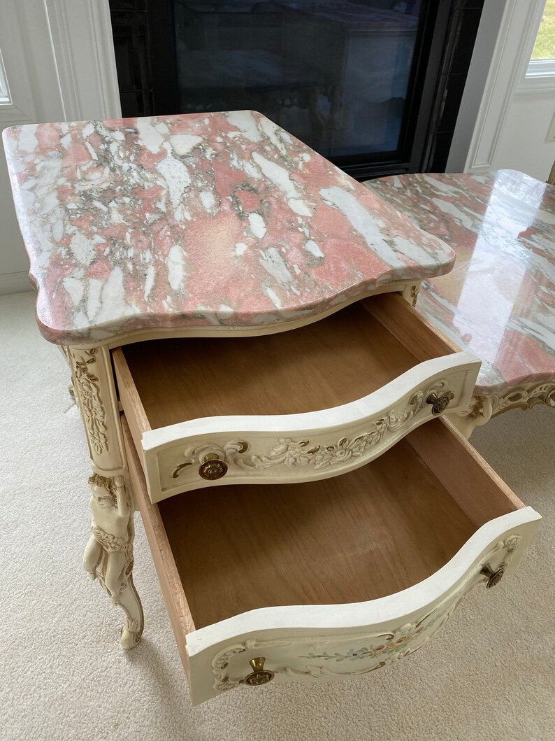 Mid 20th Century French Carved Pink Marble Cherub Coffee Table and Two ...