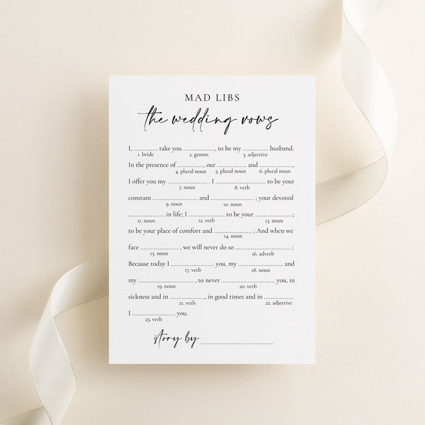 Wedding Vow Mad Libs - Etsy