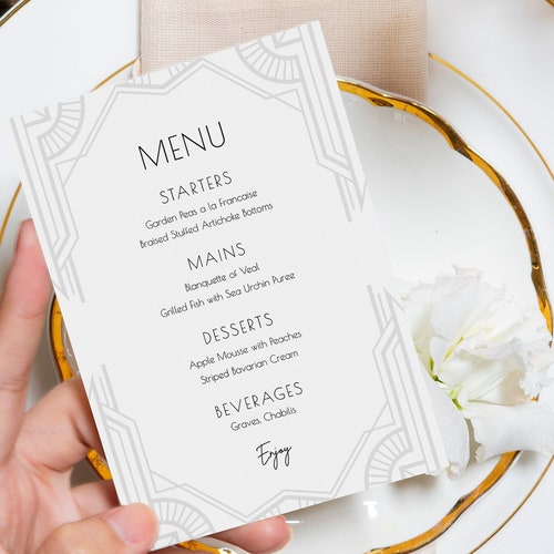 1920s Art Deco Menu Template Great Gatsby Wedding Menu Art - Etsy