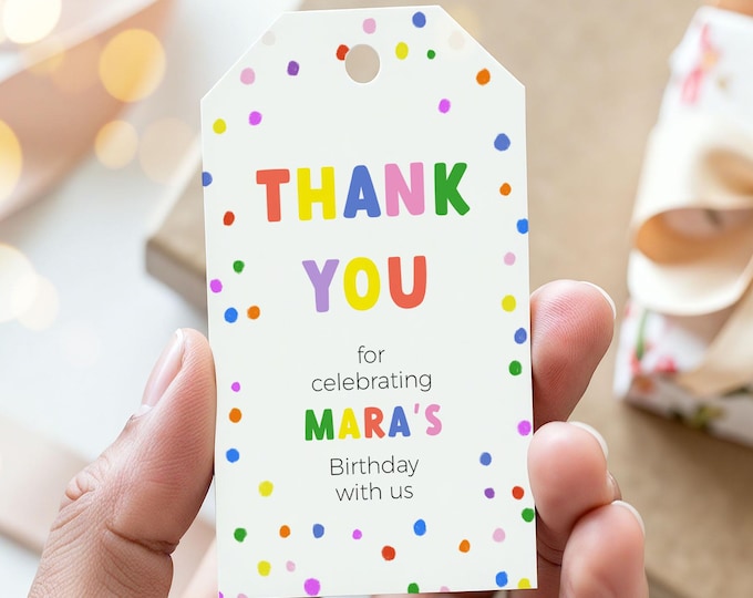 Confetti Birthday Thank You Tag: Editable Party Favor (digital Download ...