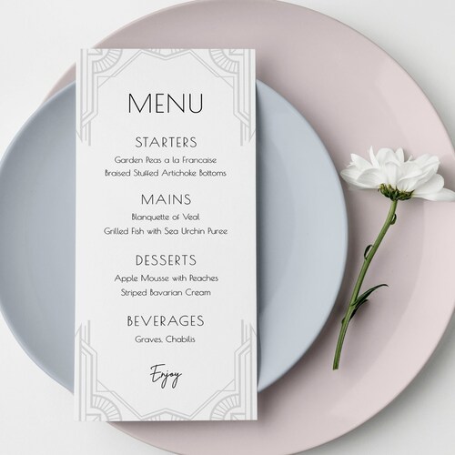 1920s Art Deco Menu Template Great Gatsby Wedding Menu Art - Etsy