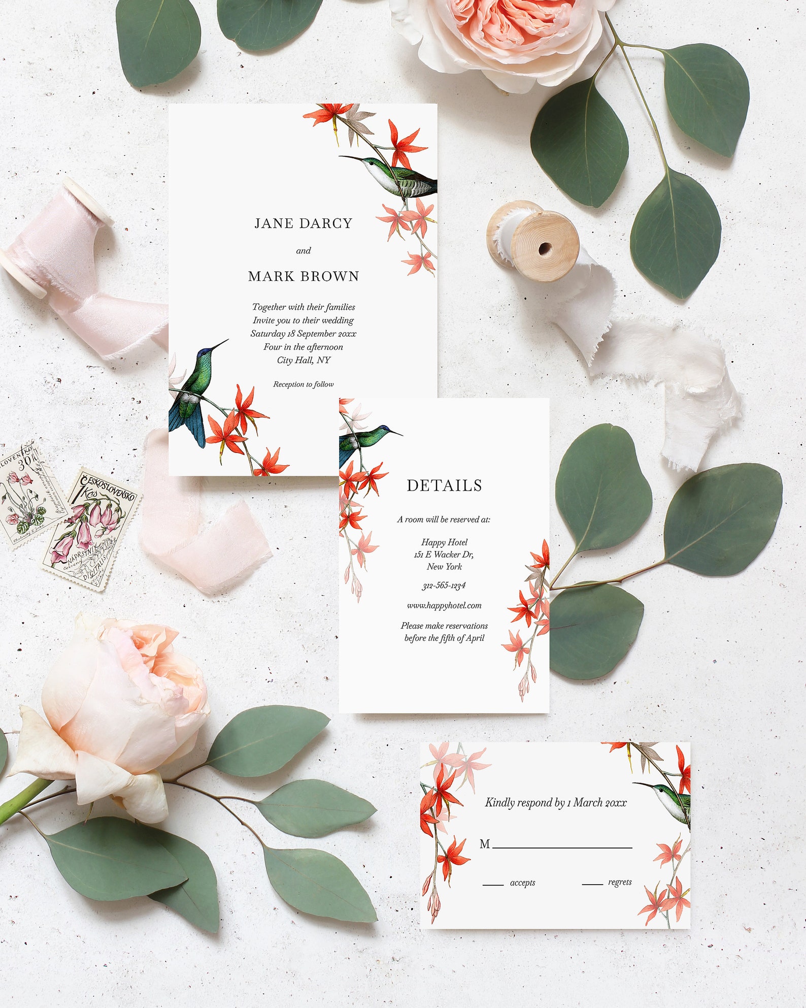 Hummingbird Wedding Invitation Set Love Birds Wedding Invite - Etsy