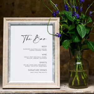 Calligraphy Bar Menu Template, 8x10 Wedding Bar Menu Sign, Elegant ...