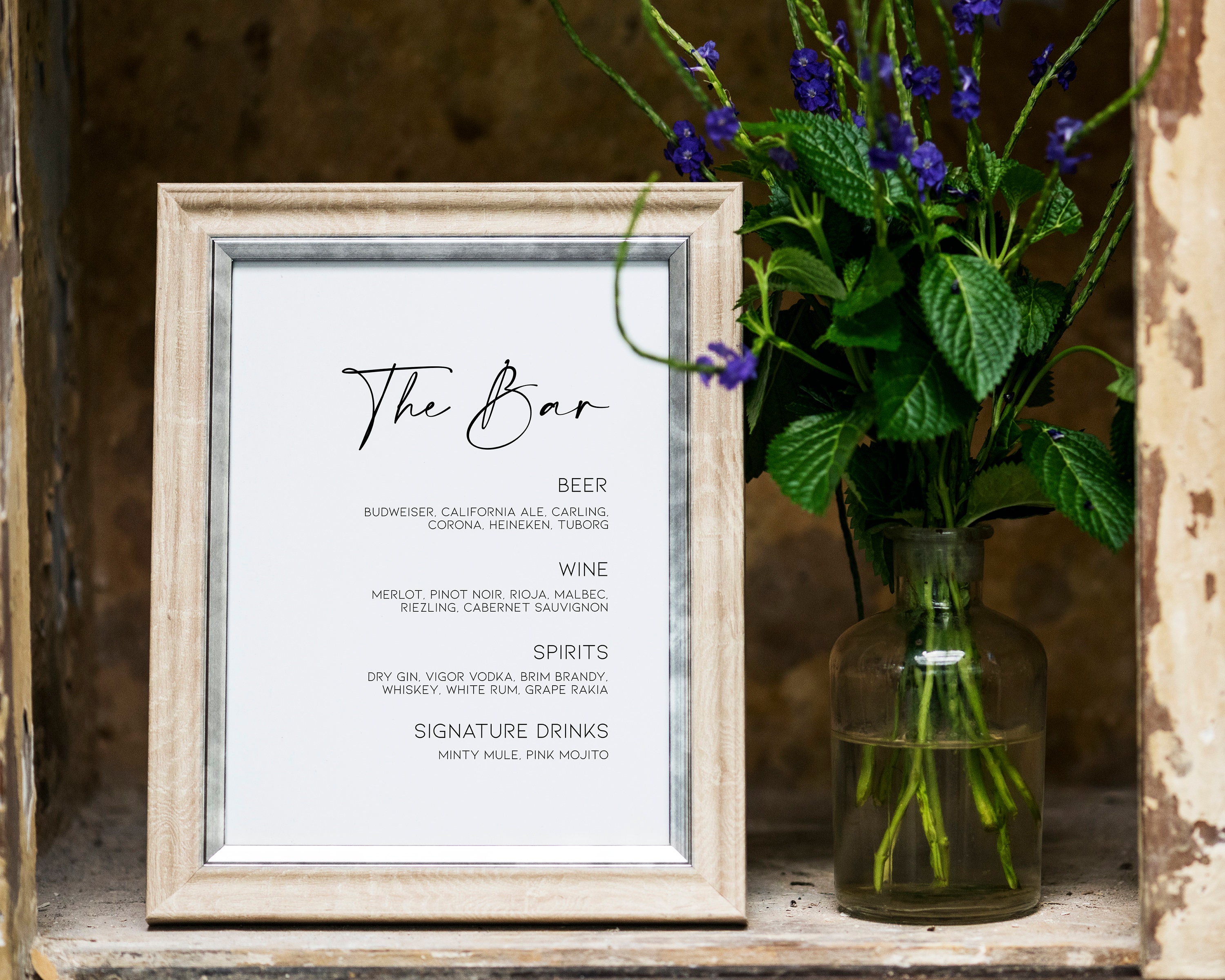 Calligraphy Bar Menu Template 8x10 Wedding Bar Menu Sign - Etsy