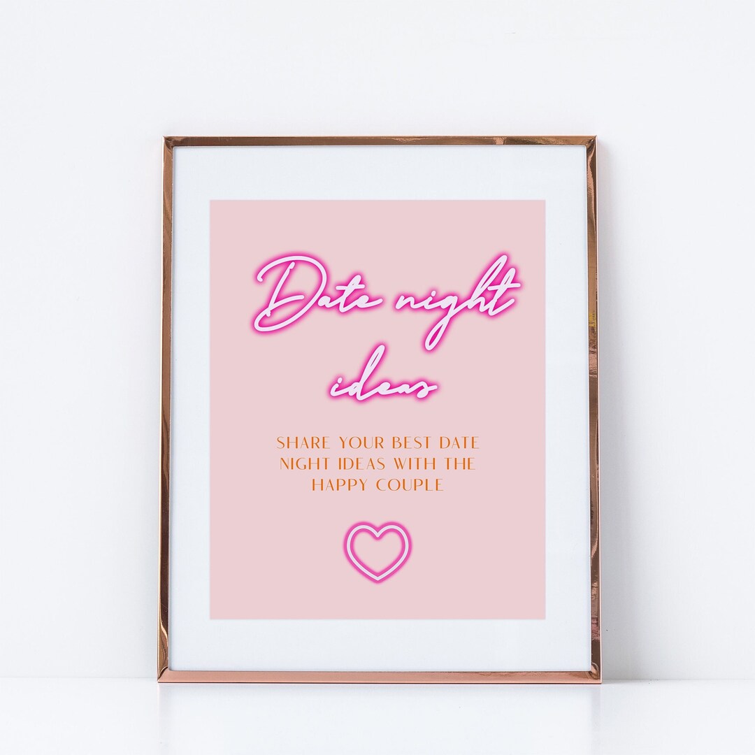 Pink Date Night Ideas Cards & Sign: Bridal Shower, Wedding (digital ...