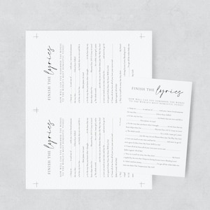 Finish the Lyrics Bridal Shower Game: Love Songs (PDF Download) - Etsy