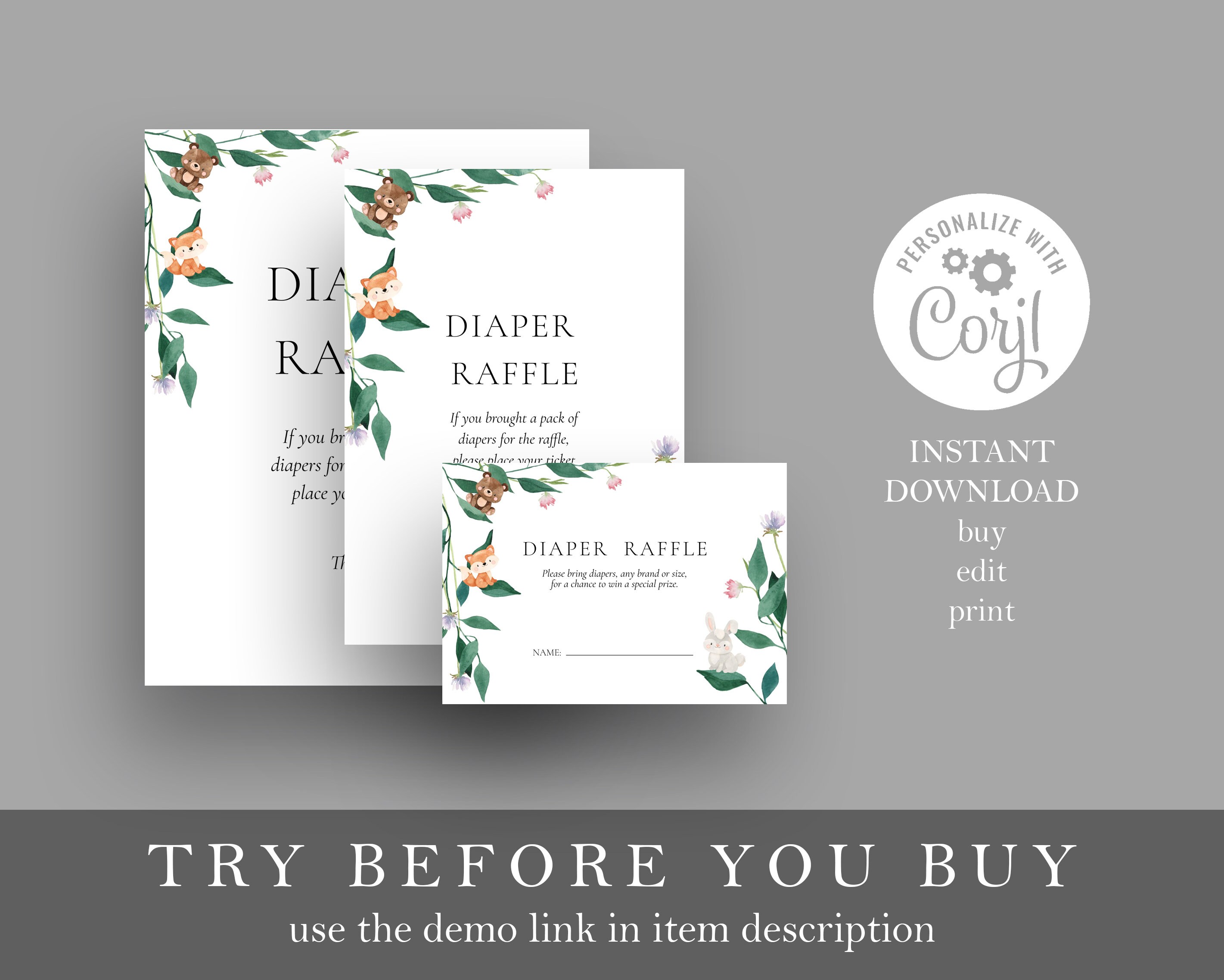 Printable Diaper Raffle Bundle Game Template Forest Animals - Etsy