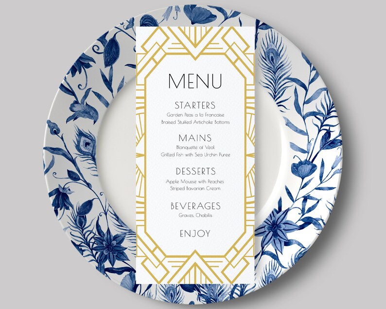Editable Art Deco Menu Template Long Art Deco Wedding Menu - Etsy