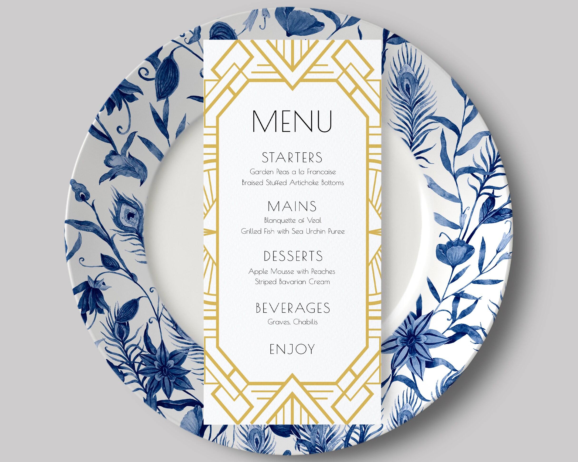 Editable Art Deco Menu Template Long Art Deco Wedding Menu - Etsy