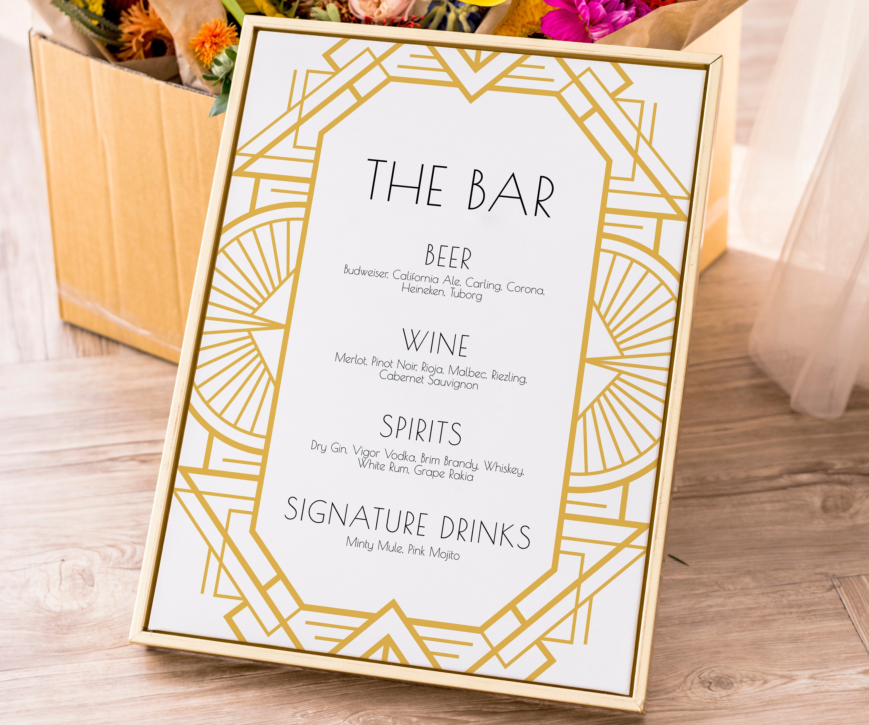 Golden Art Deco Wedding Bar Menu Template Editable Art Deco - Etsy
