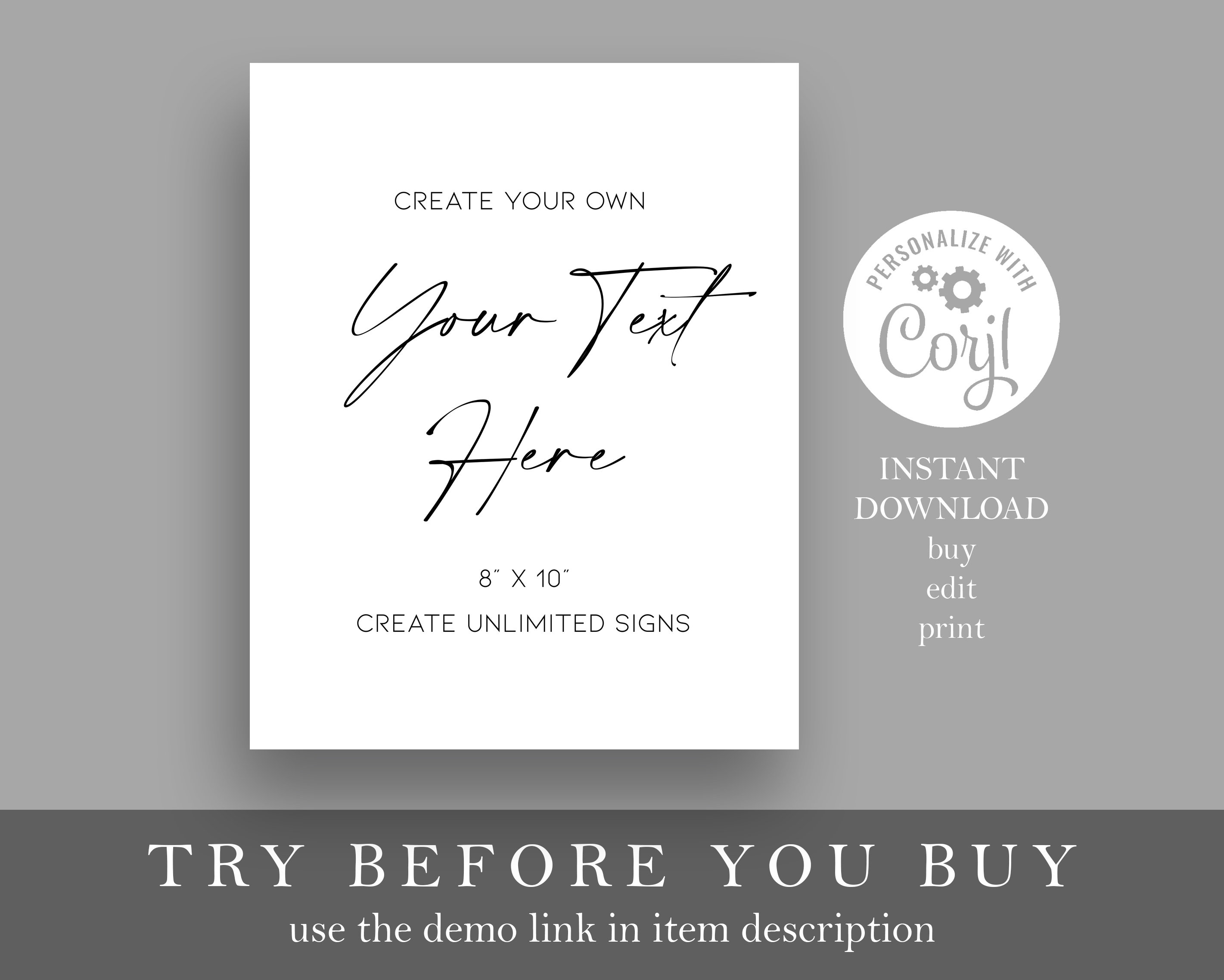 8x10 Custom Sign Template Editable Poster to Print at Home - Etsy