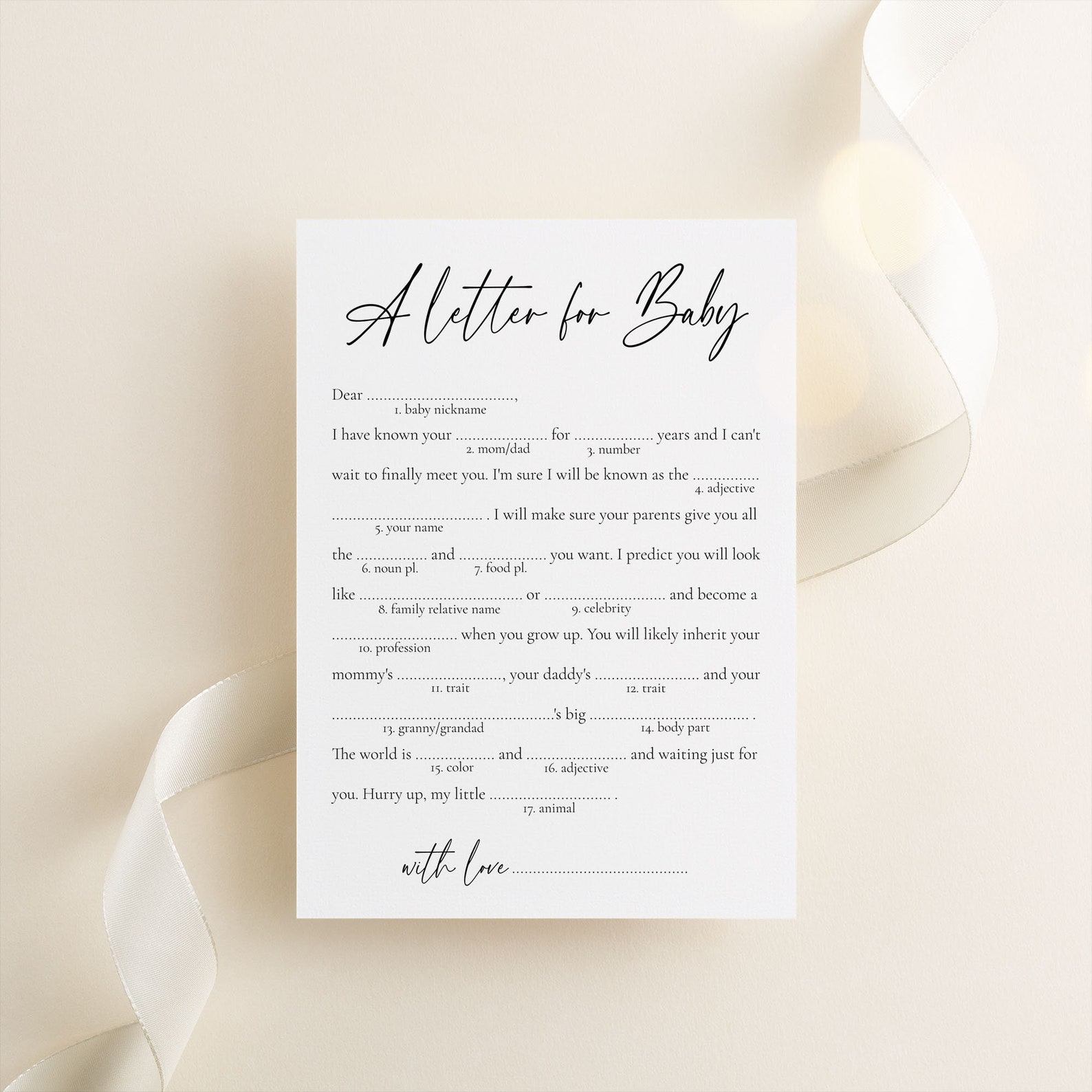 Letter for Baby Mad Libs Game, Printable Baby Shower Mad Libs With ...