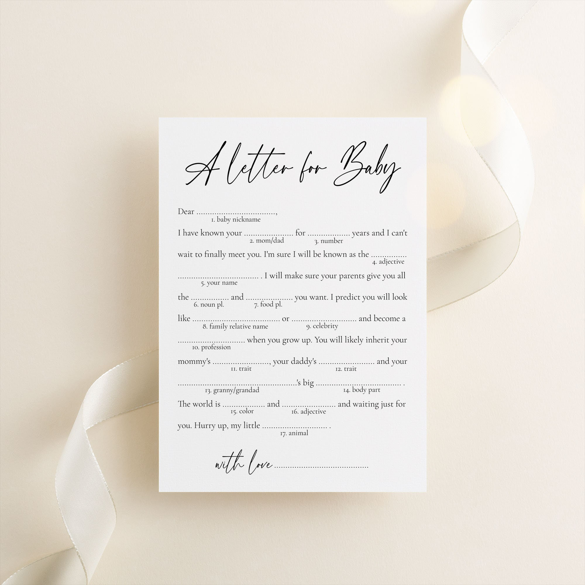 Baby Shower Mad Libs Game: Minimalist Letter Design (PDF) - Etsy