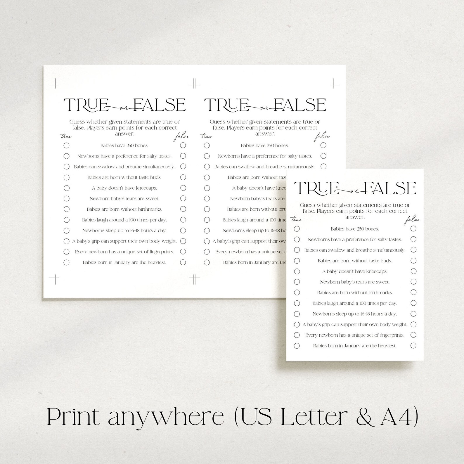 Minimalist Baby Shower Trivia Games: 3 Printable Designs (PDF Download ...
