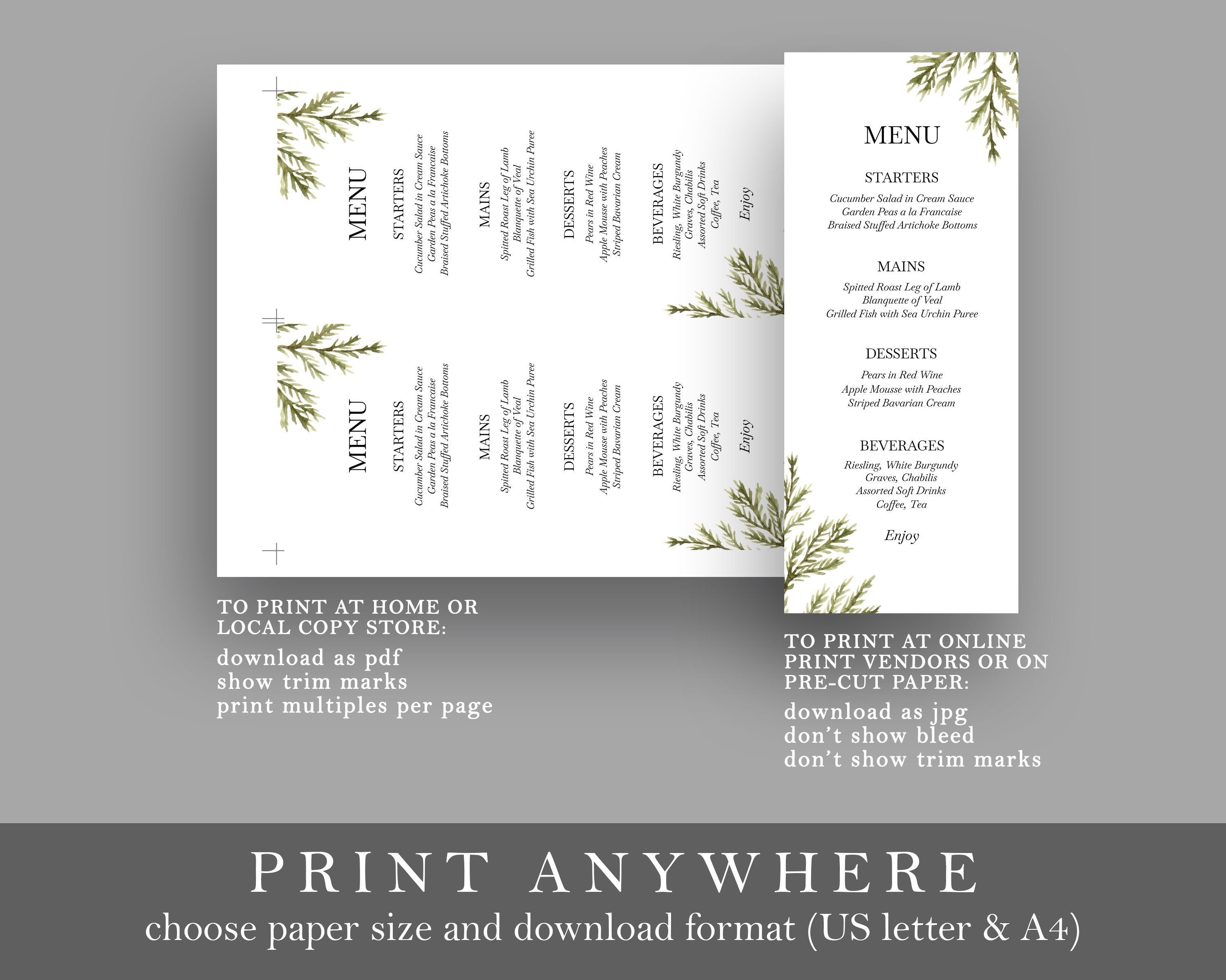 Long Wedding Menu Template Printable Wedding Menu DIY - Etsy
