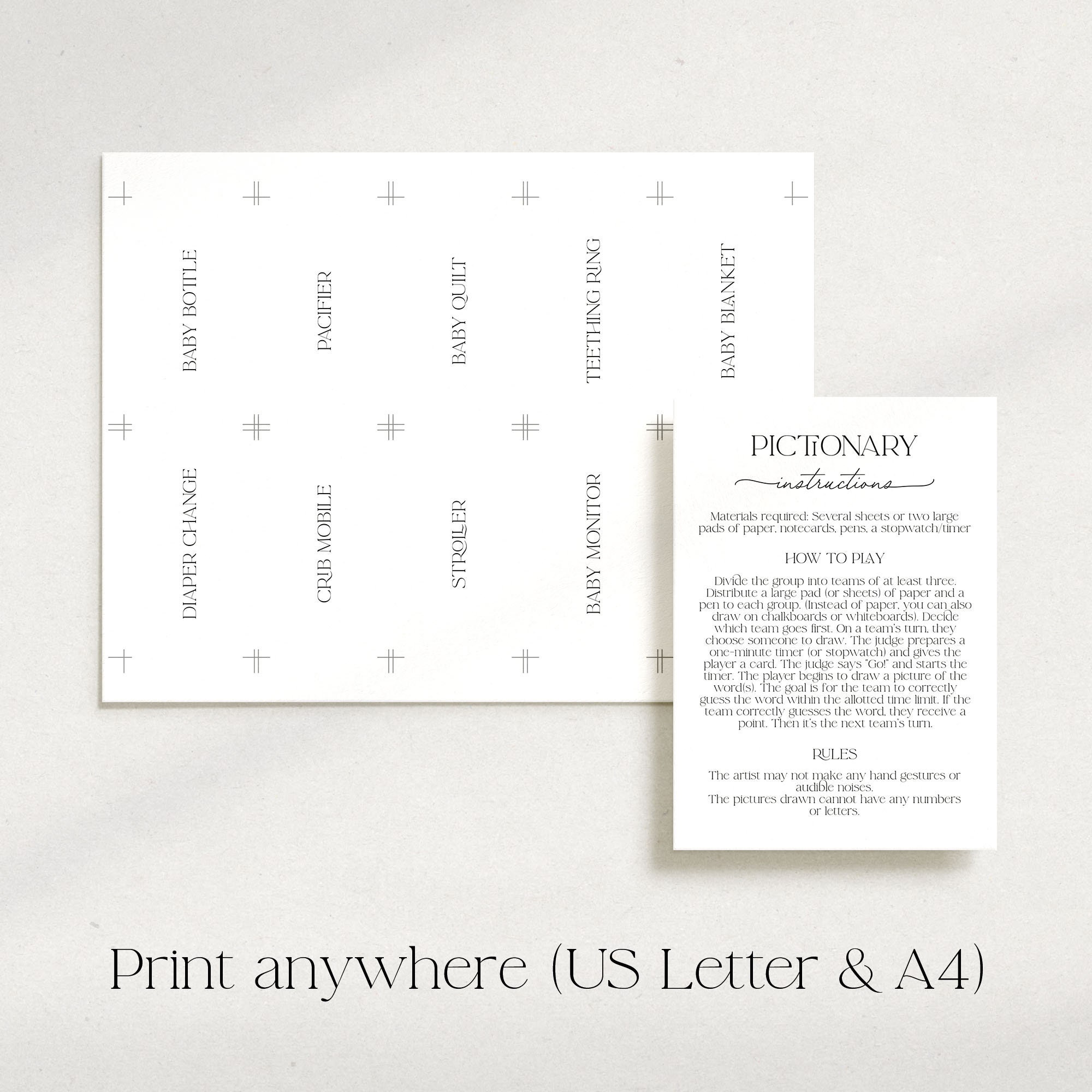 Baby Shower Pictionary Charades: 100 Baby Theme Cards (printable ...
