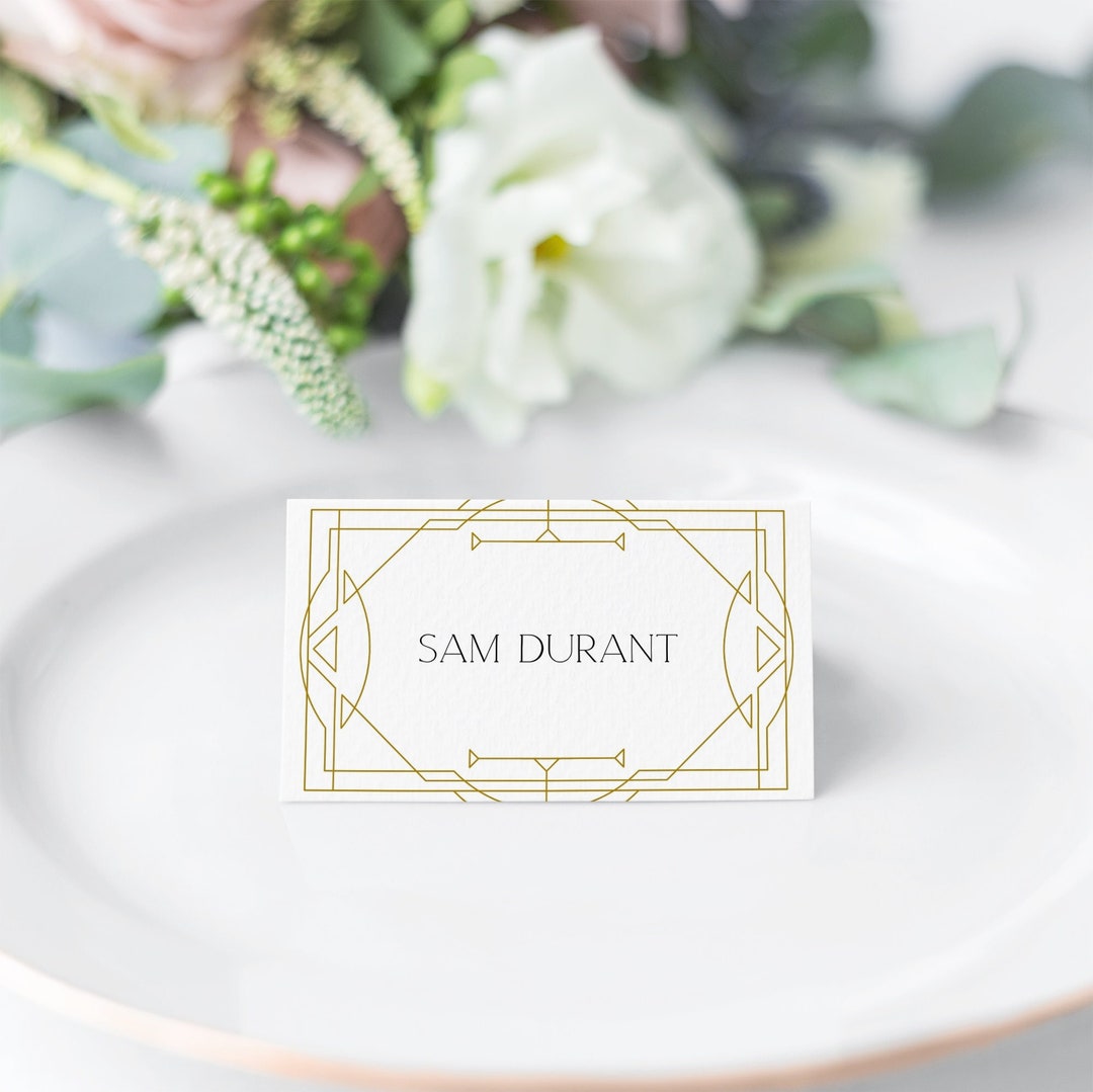 Art Deco Place Cards Template, Gold Deco Name Tags, Art Deco Wedding ...