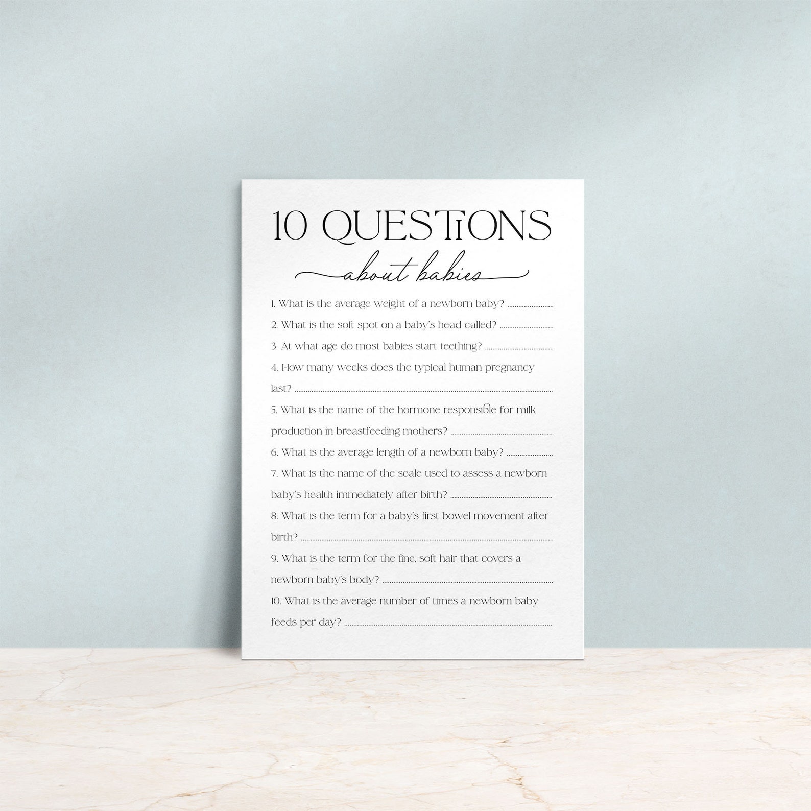 Minimalist Baby Shower Trivia Games: 3 Printable Designs (PDF Download ...