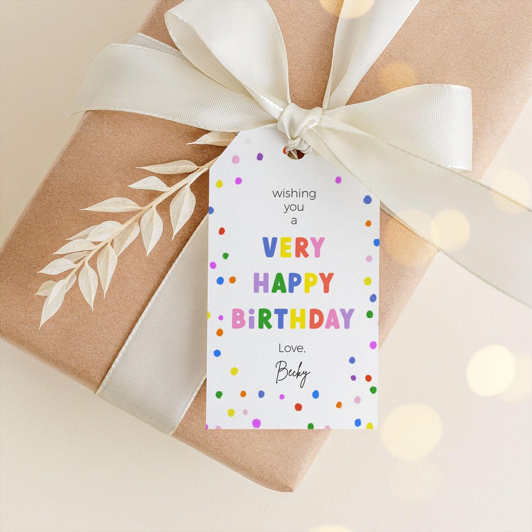 Colorful Confetti Birthday Gift Tag | Printable Happy Birthday Favor ...