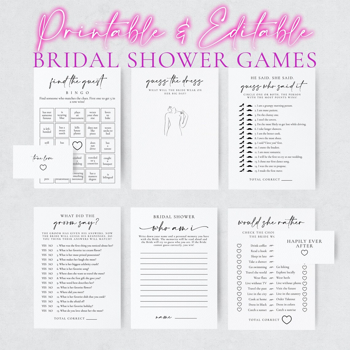 Modern Bridal Shower Games & Activities Minimalist Wedding - Etsy