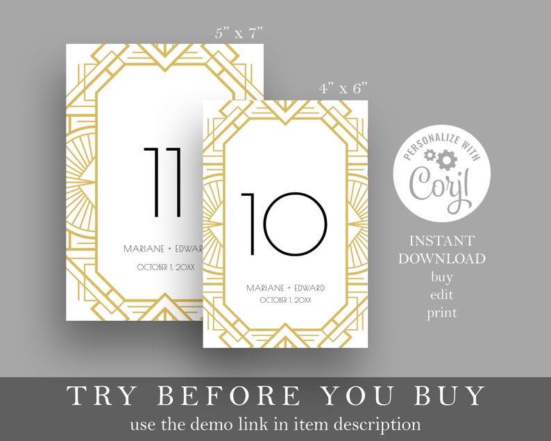 Printable Art Deco Table Numbers Editable Art Deco Table - Etsy